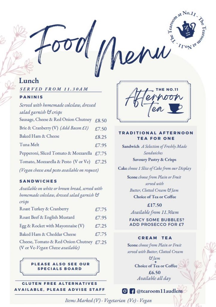 Menu - Audlem Village Tearoom