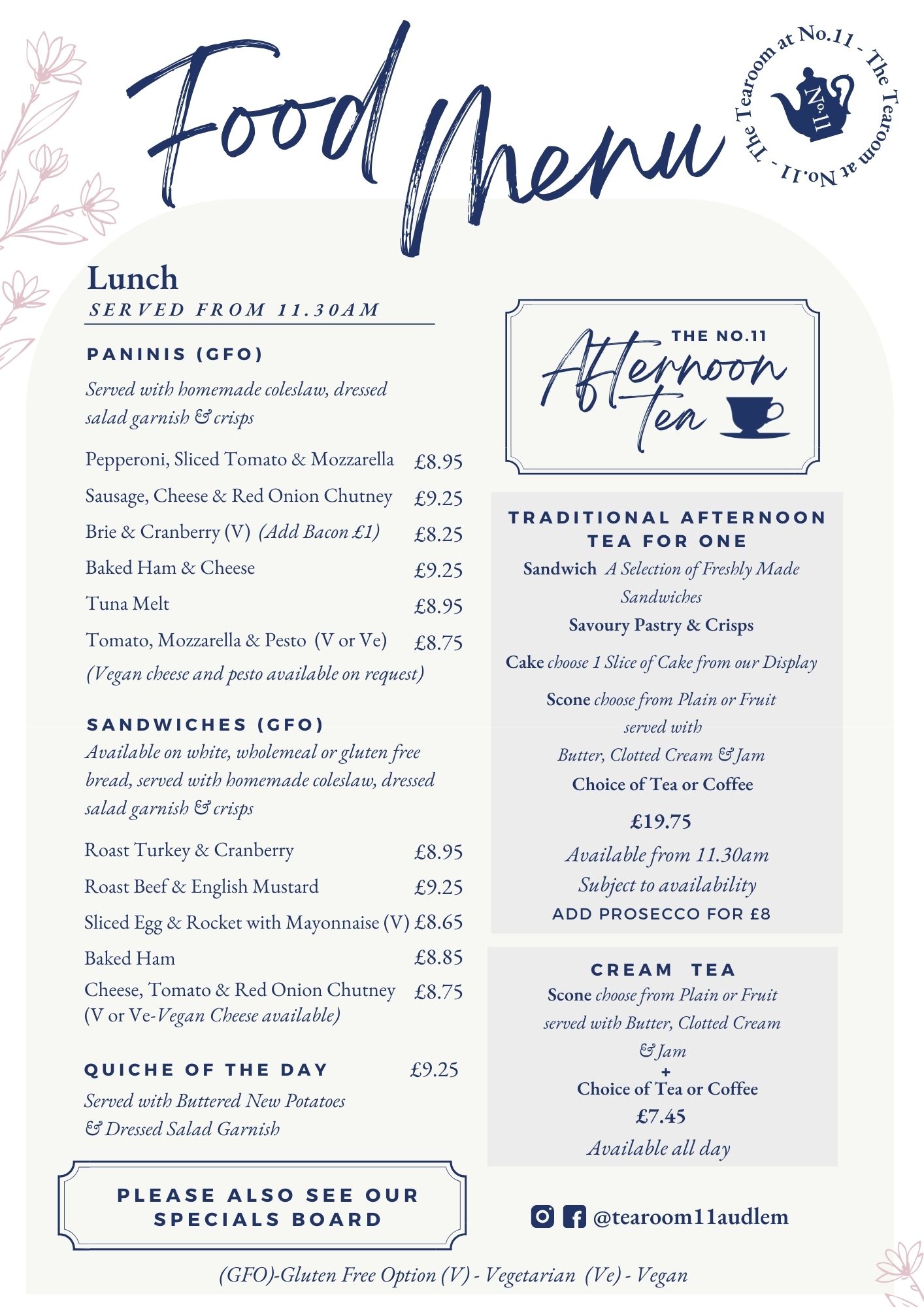 Menu - Audlem Village Tearoom