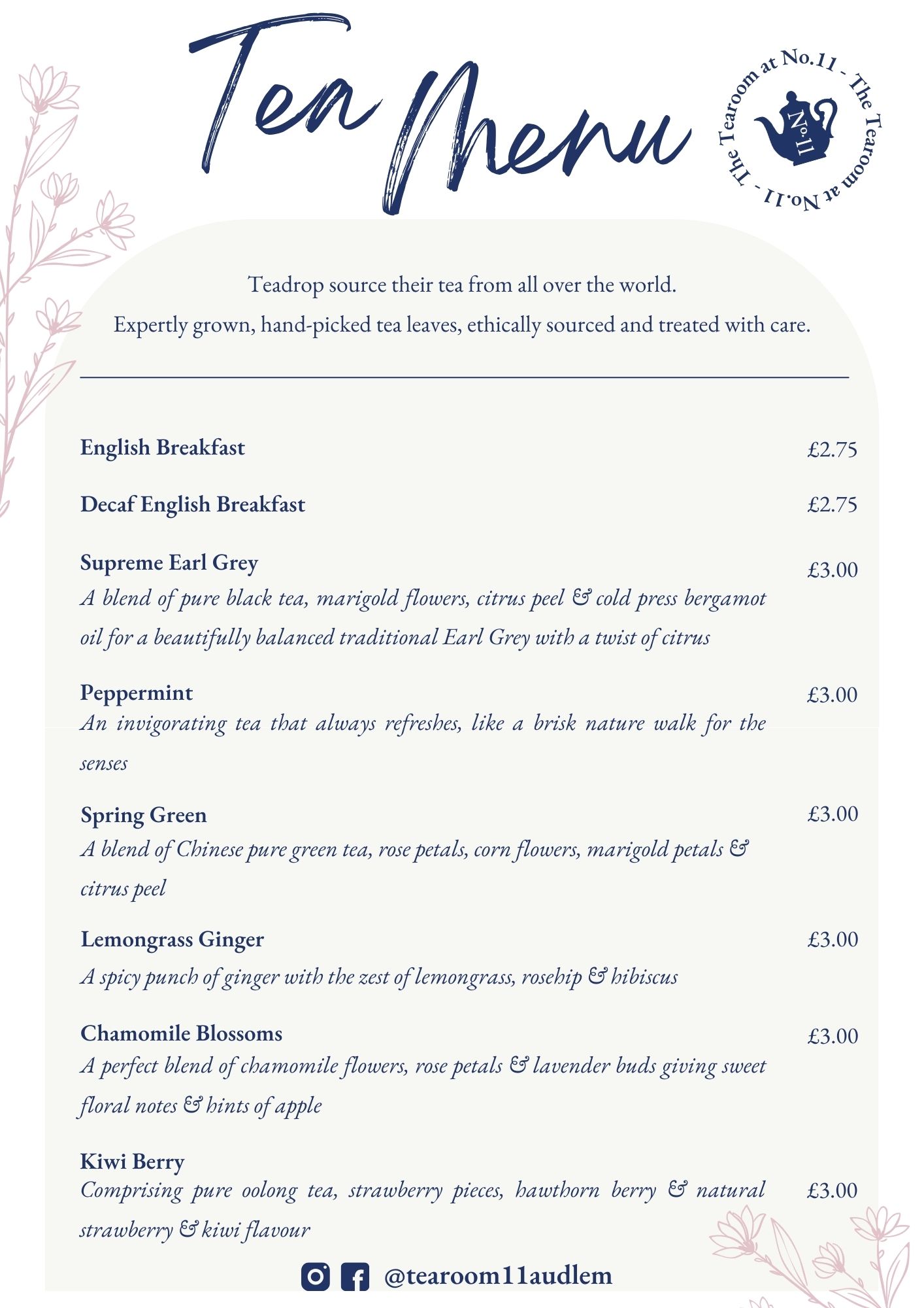 Menu - Audlem Village Tearoom